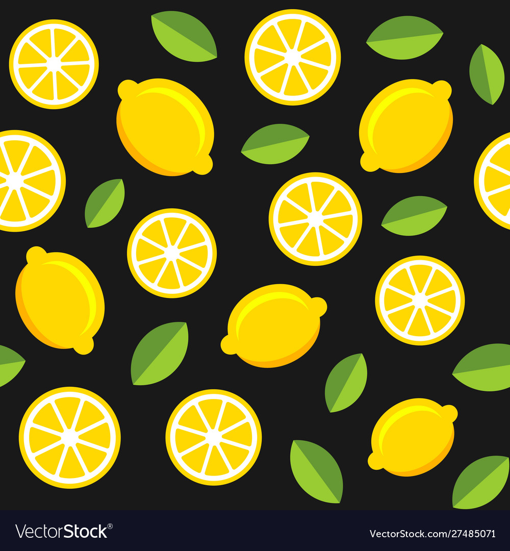 Lemon fruits seamless pattern on dark background Vector Image