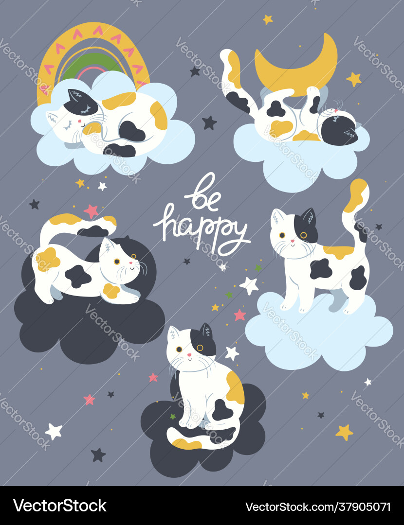 Poster with cute cats and clouds graphics Vector Image