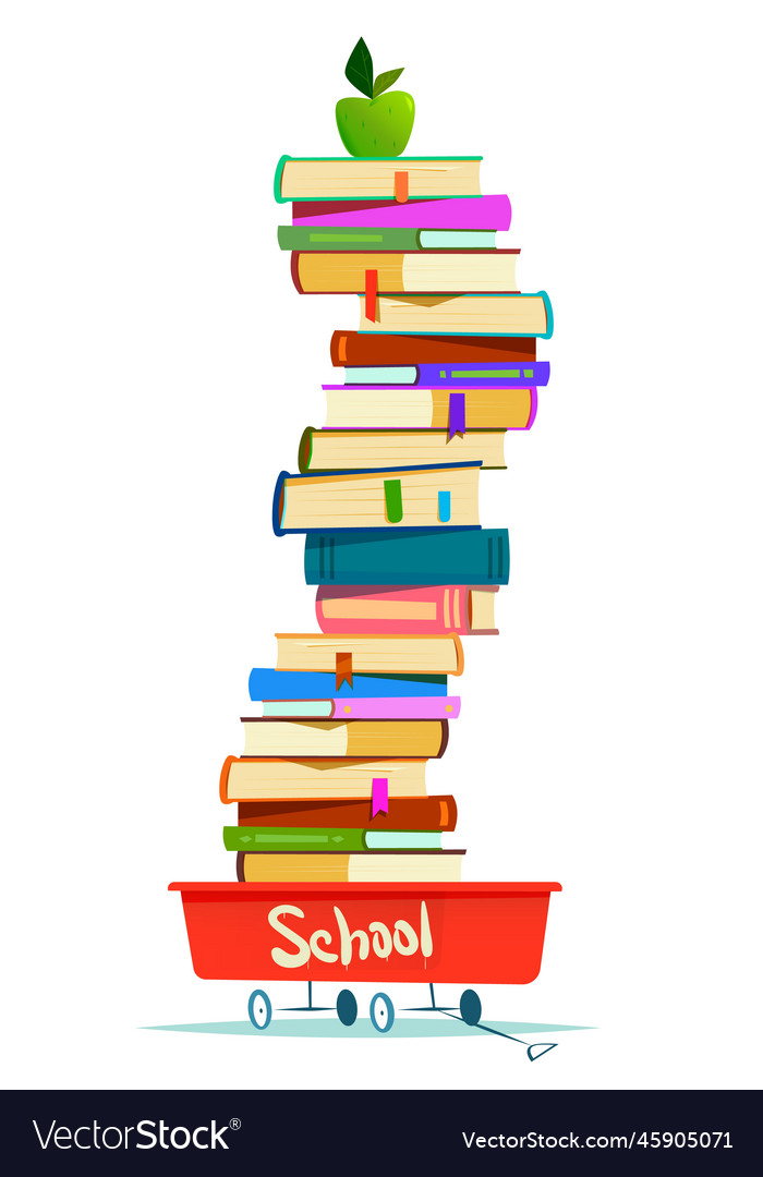 Stack of books in a red cart Royalty Free Vector Image Stack of books in a red cart Royalty Free Vector Image