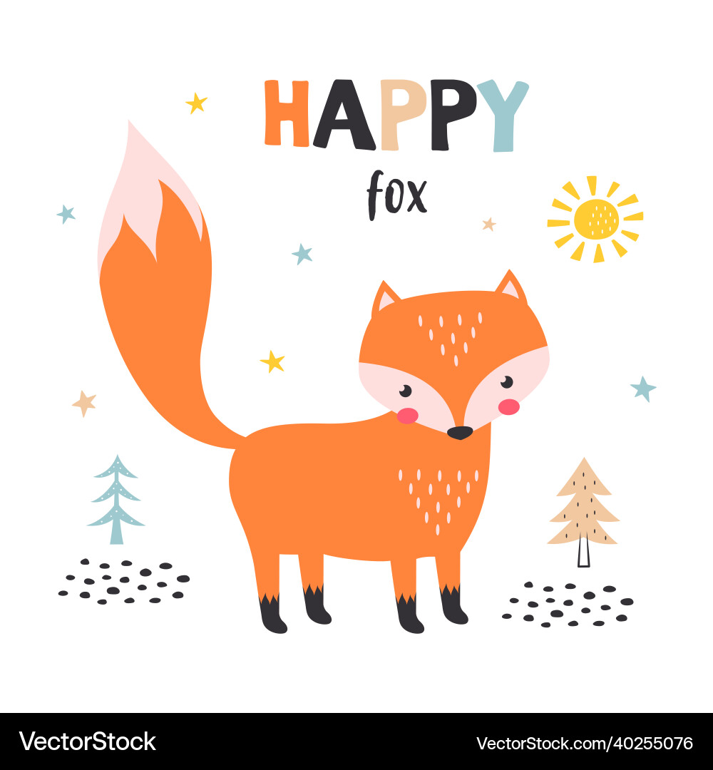 Card with happy fox isolated on white Royalty Free Vector