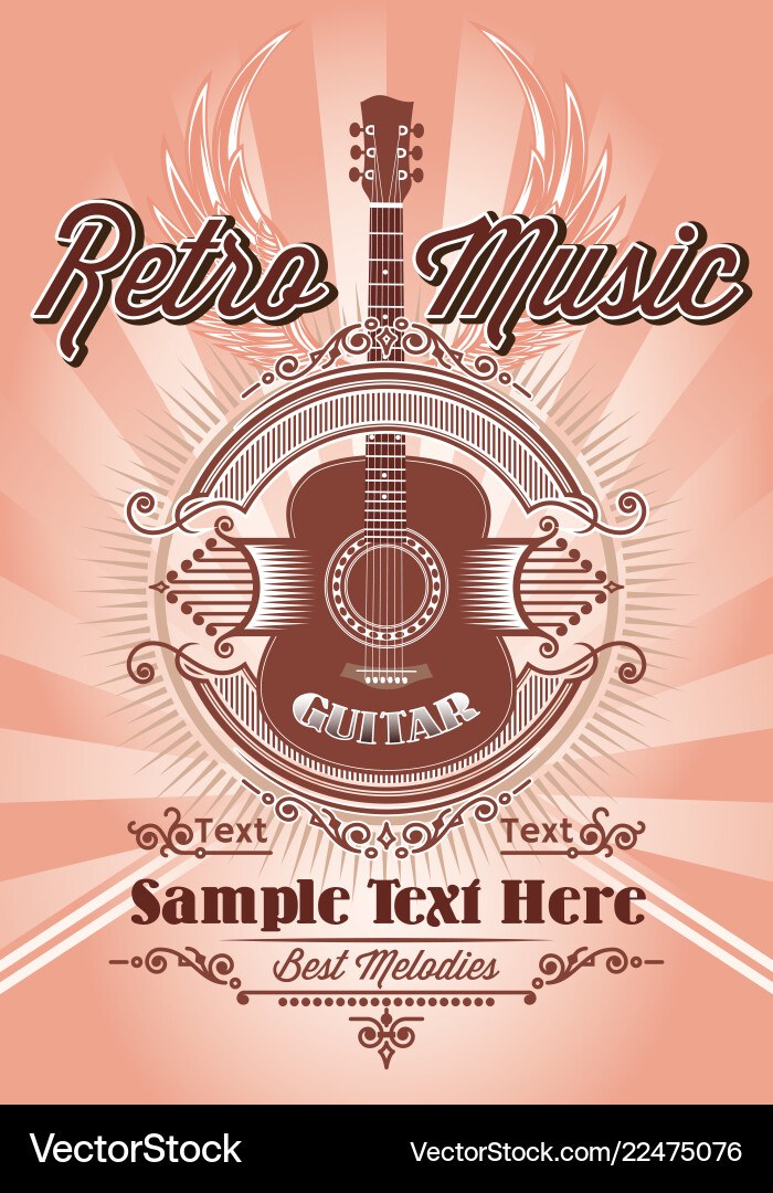 Color template in retro style with guitar Vector Image