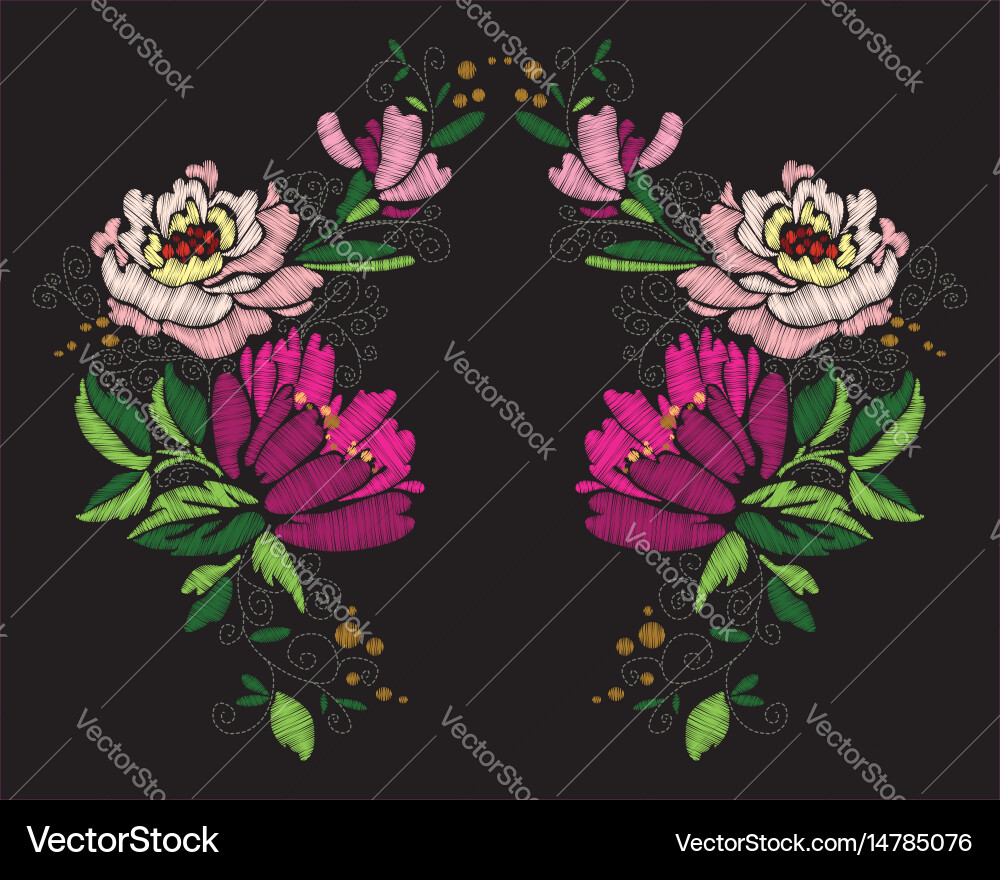 Colorful embroidery on a black background Vector Image