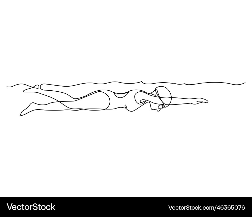 Continuous one line swimmer girl Royalty Free Vector Image
