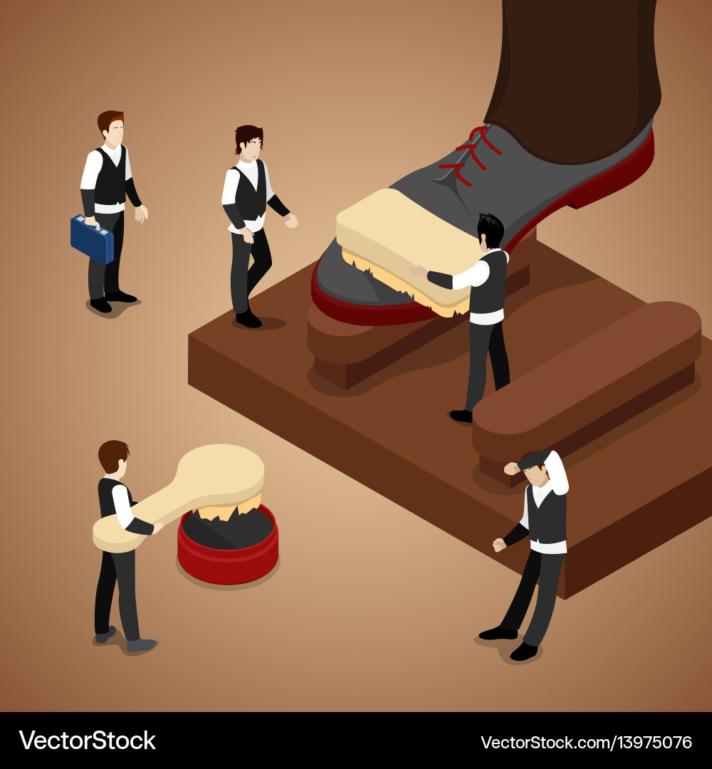 Isometric people polishing shoe Royalty Free Vector Image