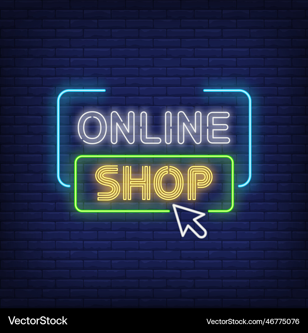 Online shop neon sign Royalty Free Vector Image