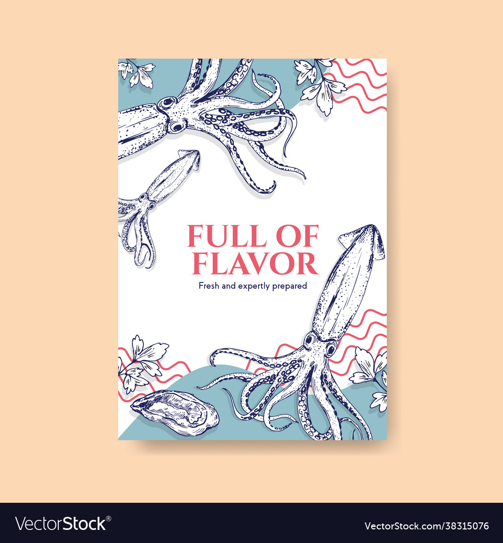 Poster menu template with seafood concept design Vector Image