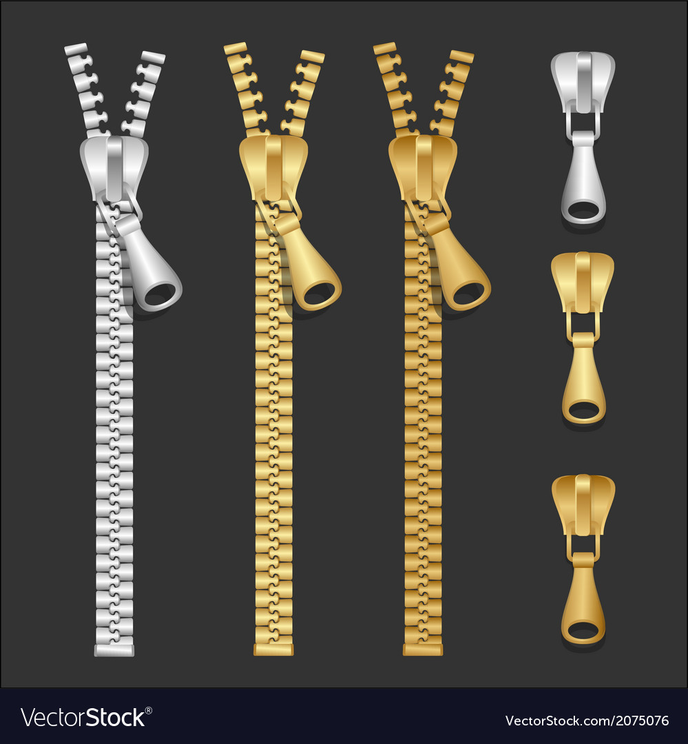 Realistic zippers type set Royalty Free Vector Image Realistic zippers type set Royalty Free Vector Image