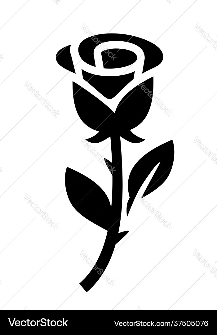 Rose black icon flower symbol with leafs Vector Image