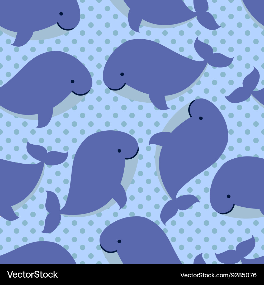 Seamless pattern with cute cartoon whales shoal Vector Image