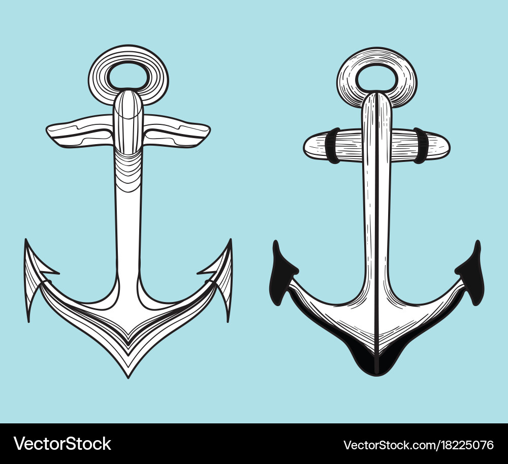 Set of stylized ship anchors linear art Royalty Free Vector