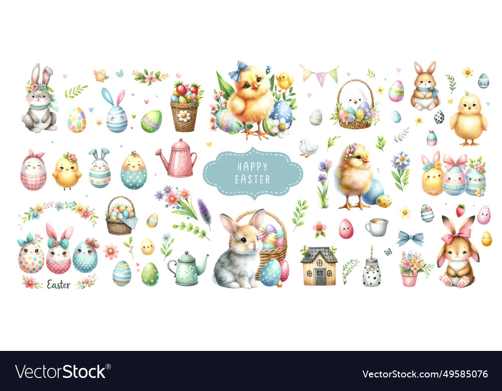 Watercolor Easter Elements Set Royalty Free Vector Image