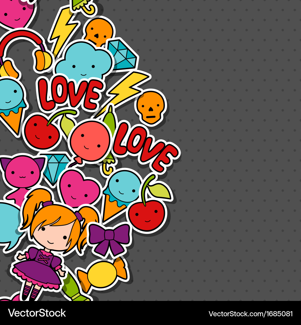 Abstract background with cute kawaii doodles Vector Image