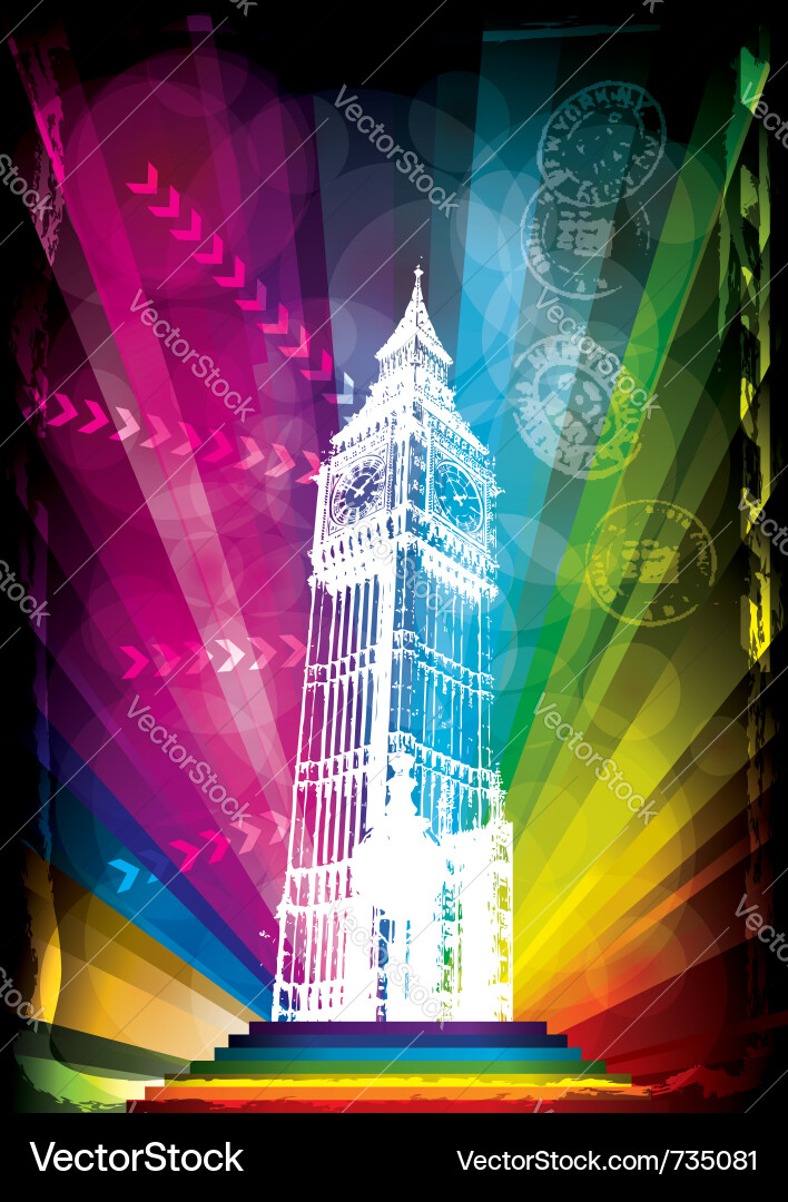 Big ben and neon lights Royalty Free Vector Image