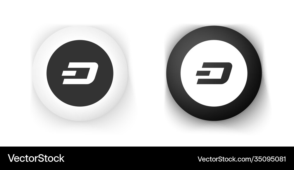 Black and white cryptocurrency coin dash icon Vector Image