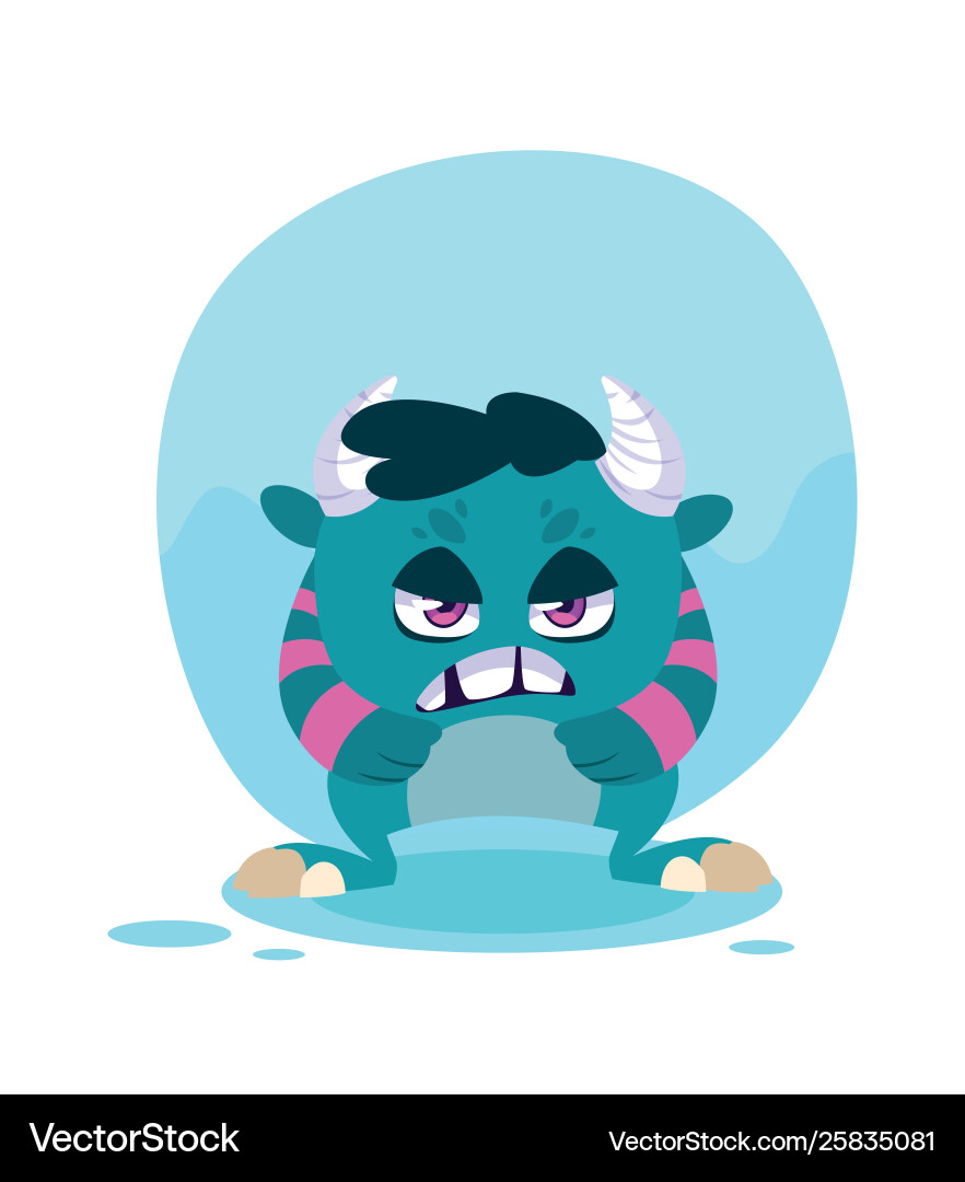 Blue monster cartoon design icon Royalty Free Vector Image