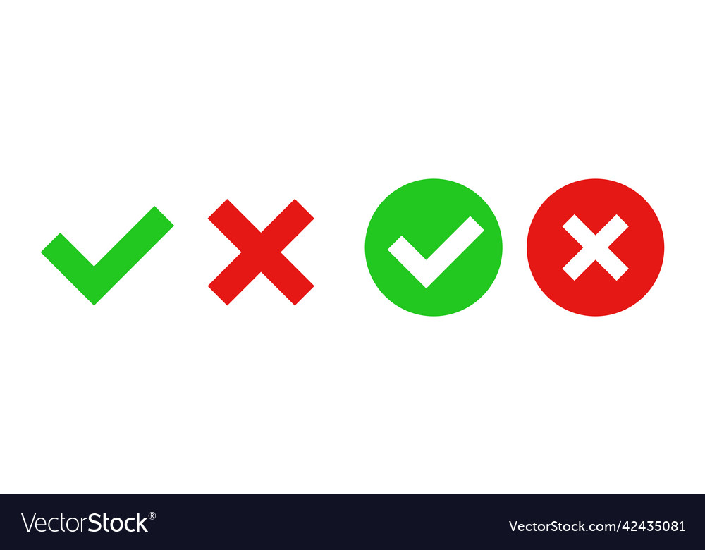 Check mark and cross mark icon set Royalty Free Vector Image