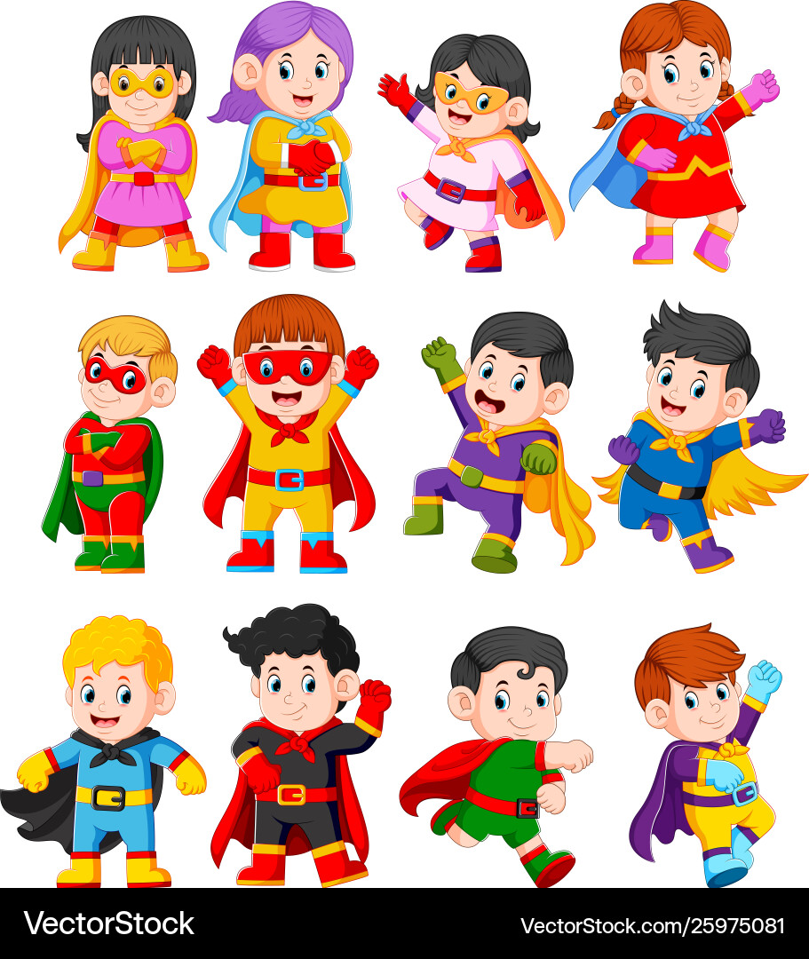 Children using superheroes costume Royalty Free Vector Image