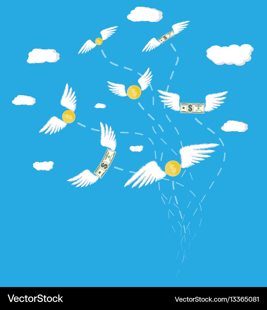 Coin and dollar bill flying Royalty Free Vector Image