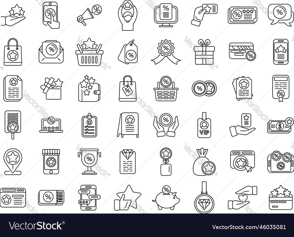Customer loyalty program icons set outline Vector Image