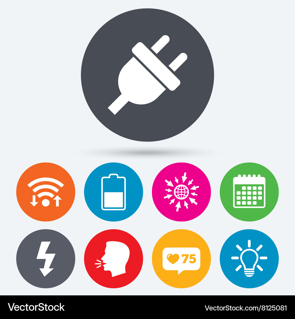 Electric plug sign light lamp and battery half Vector Image