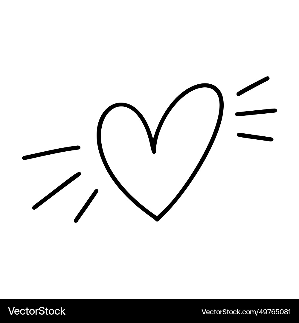 Hand drawn love heart with rays logo line Vector Image