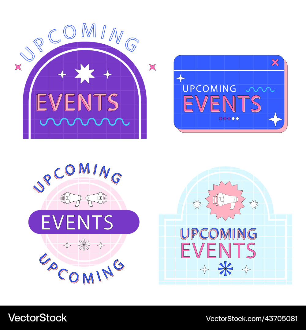 Hand drawn upcoming events badges set Royalty Free Vector