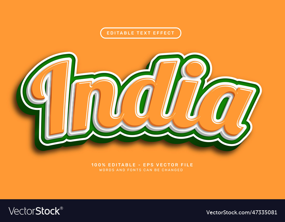 India 3d text effect and editable text effect Vector Image
