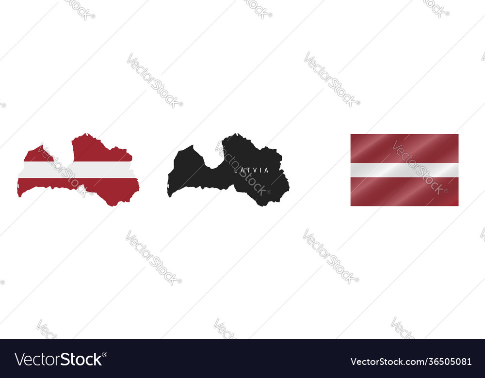 Latvia detailed flag map silhouette Royalty Free Vector