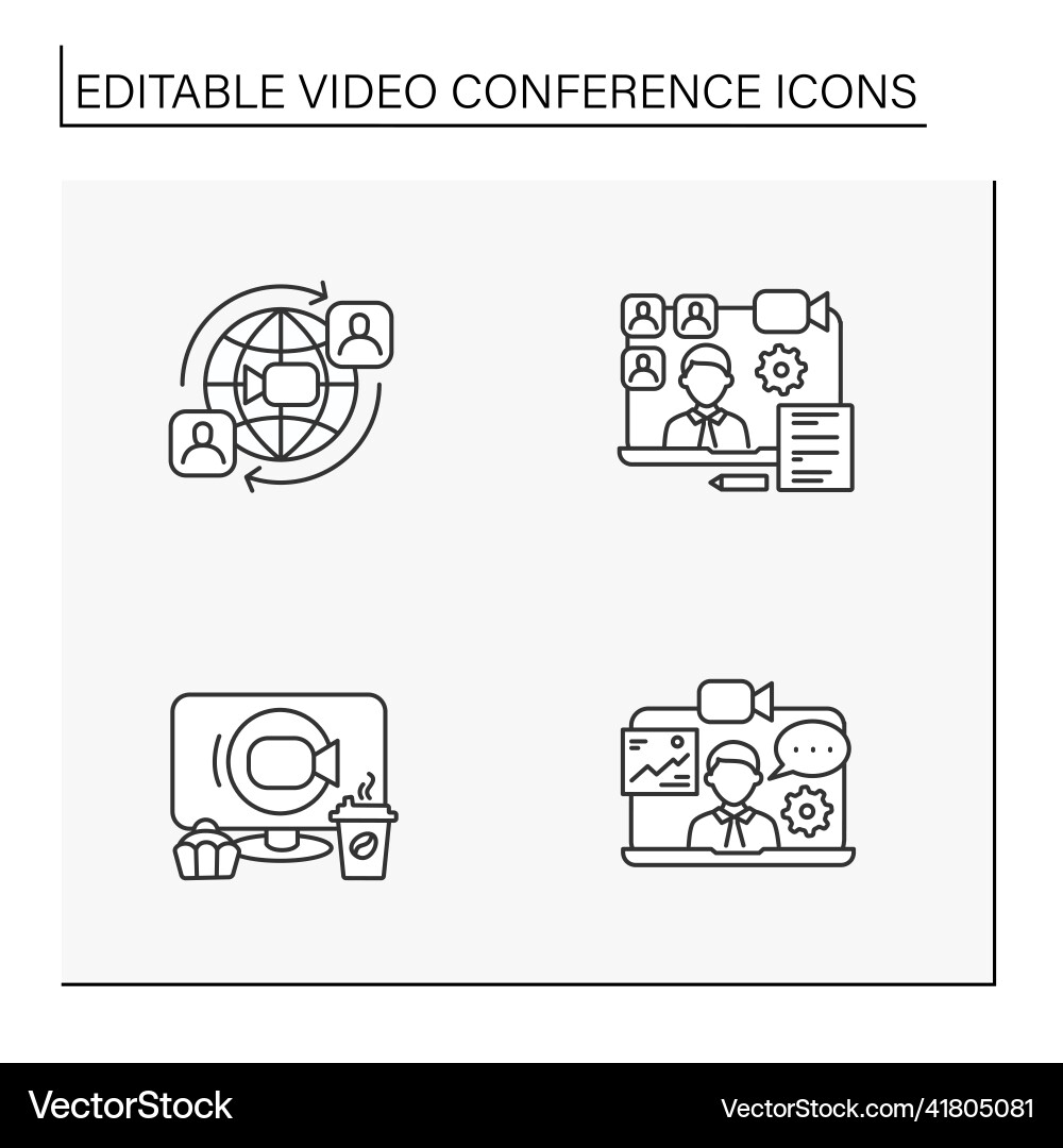 Video conference line icons set Royalty Free Vector Image