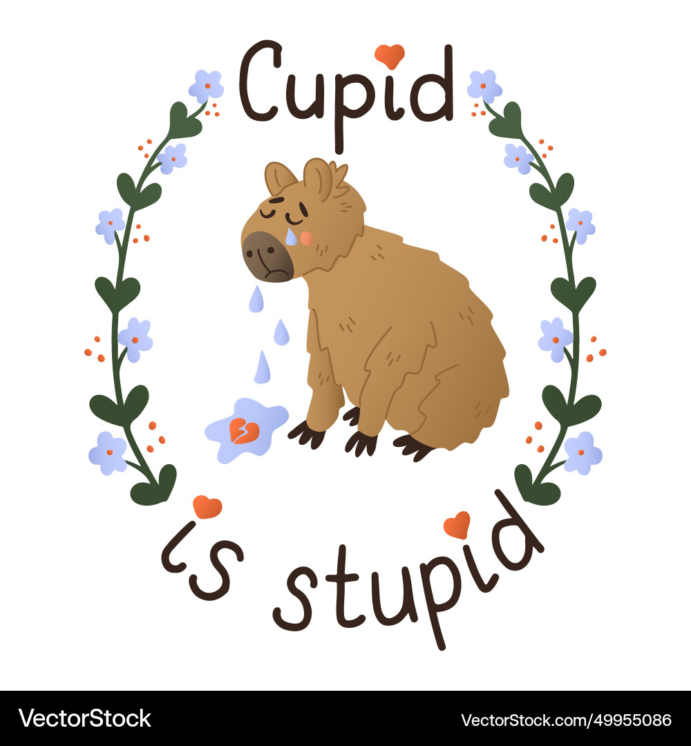Crying cute hand drawn capybara with lettering Vector Image