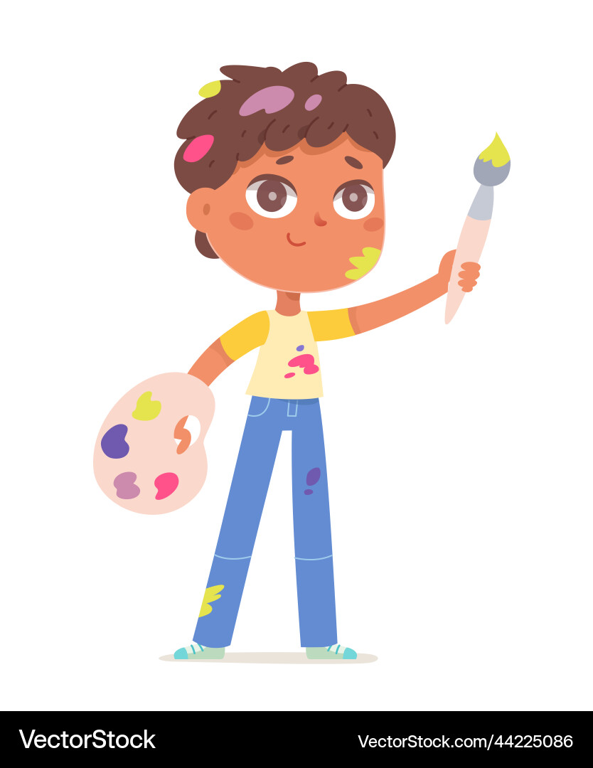 Cute creative little painter holding paint brush Vector Image