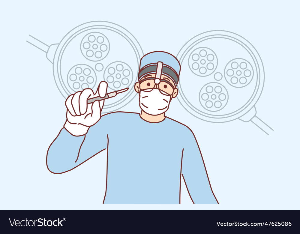 Doctor Surgeon With Scalpel In Hands Stands Near Vector Image