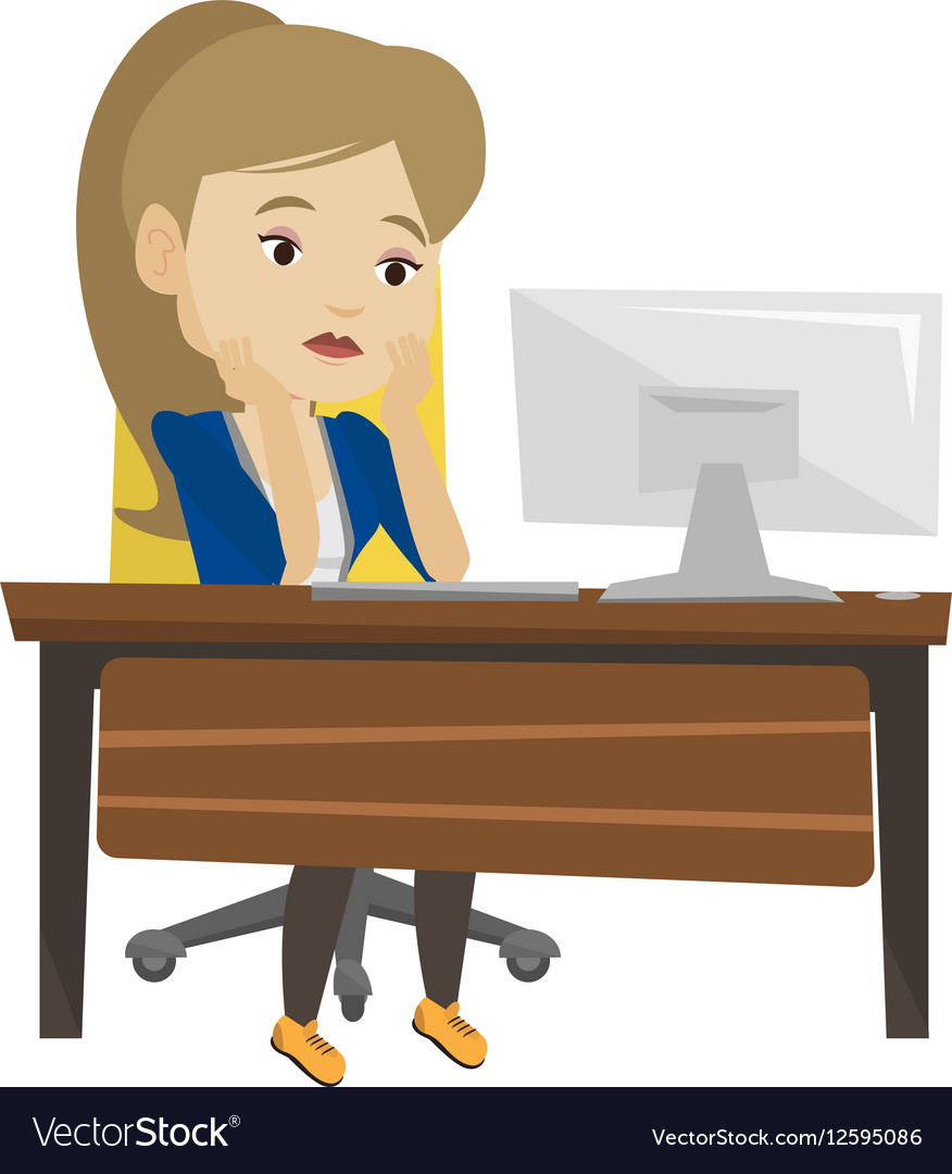 Exhausted sad employee working in office Vector Image