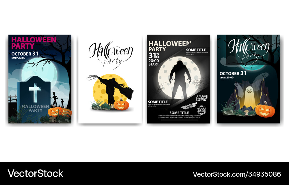 Halloween party large set posters dark Royalty Free Vector