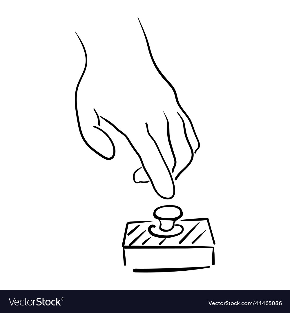 Hand pressing the red button hand-drawn side Vector Image Hand pressing the red button hand-drawn side Vector Image