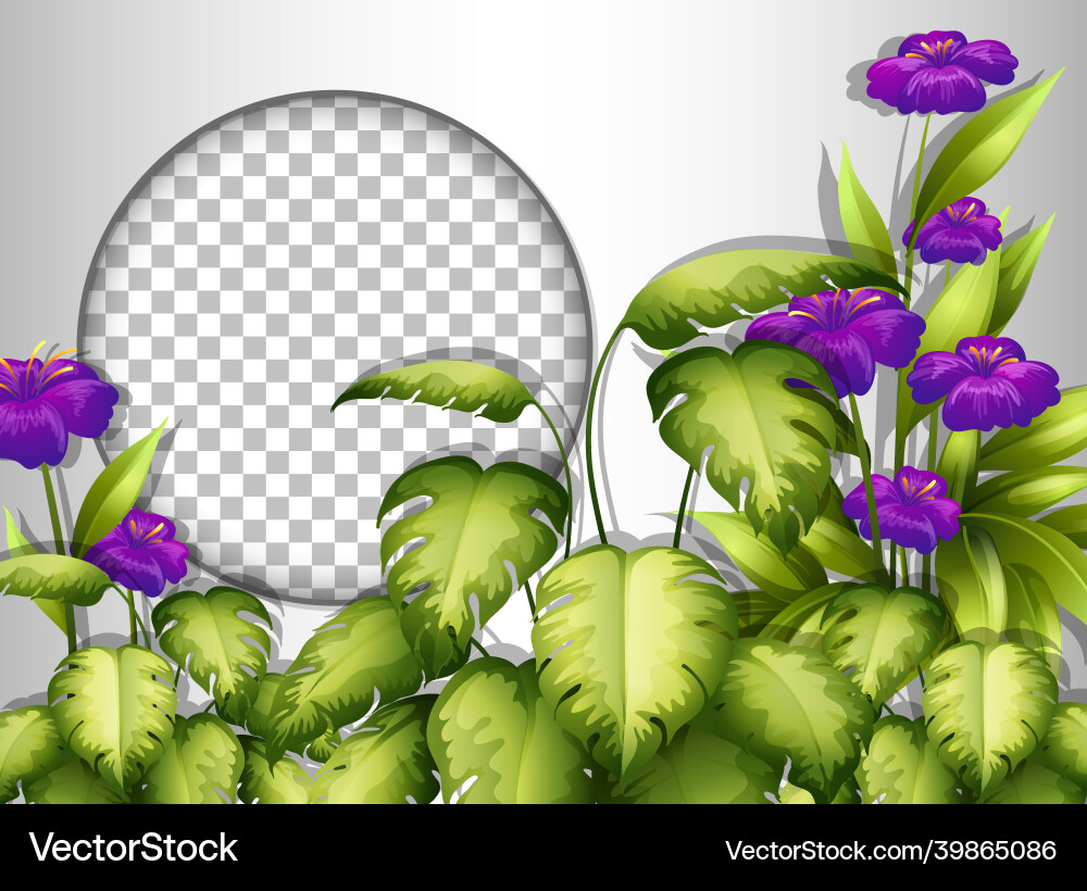 Round frame transparent with purple flower Vector Image