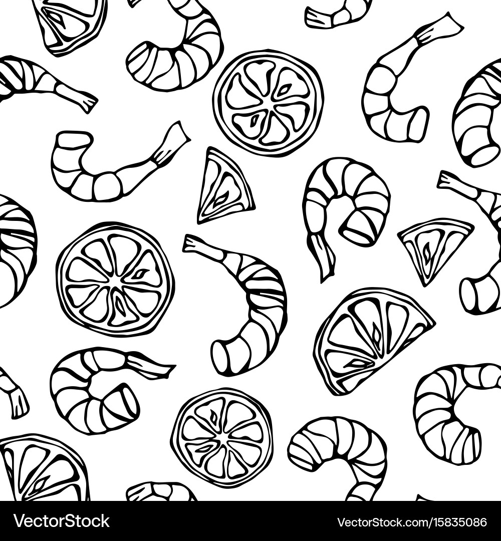 Seafood seamless pattern shrimp or prawn and Vector Image