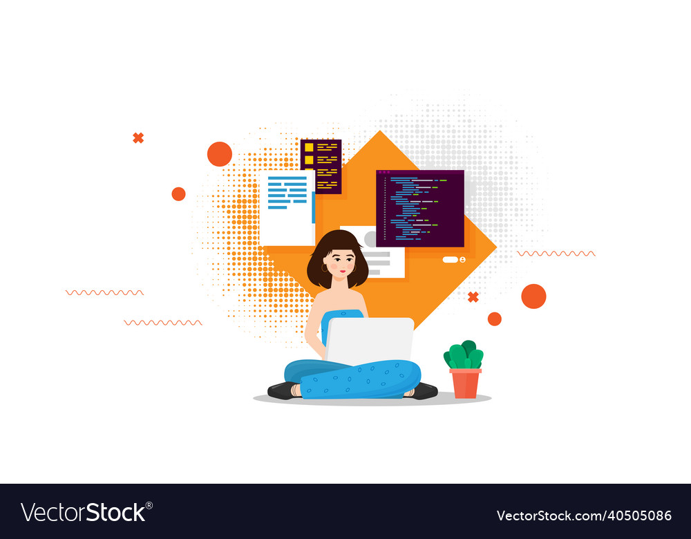 Woman is working on the development flat Vector Image