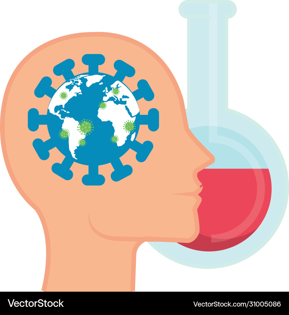 World planet with particles covid19 19 in head Vector Image