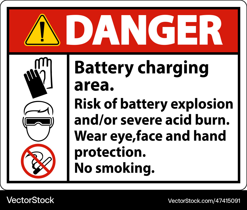 Danger battery charging area sign on white Vector Image