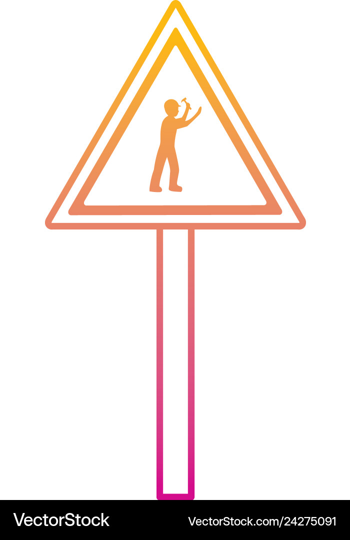 Degraded line triangle caution emblem and laborer Vector Image