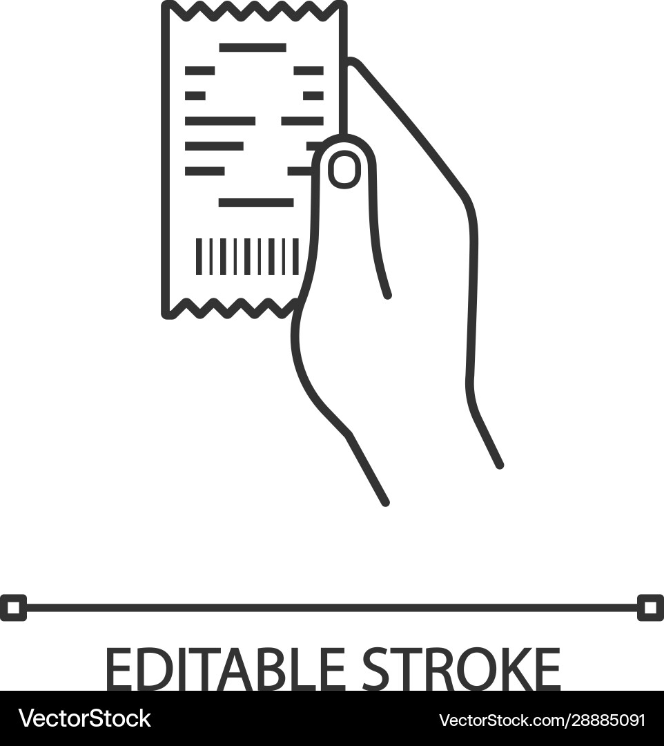 Hand holding cash receipt linear icon Royalty Free Vector