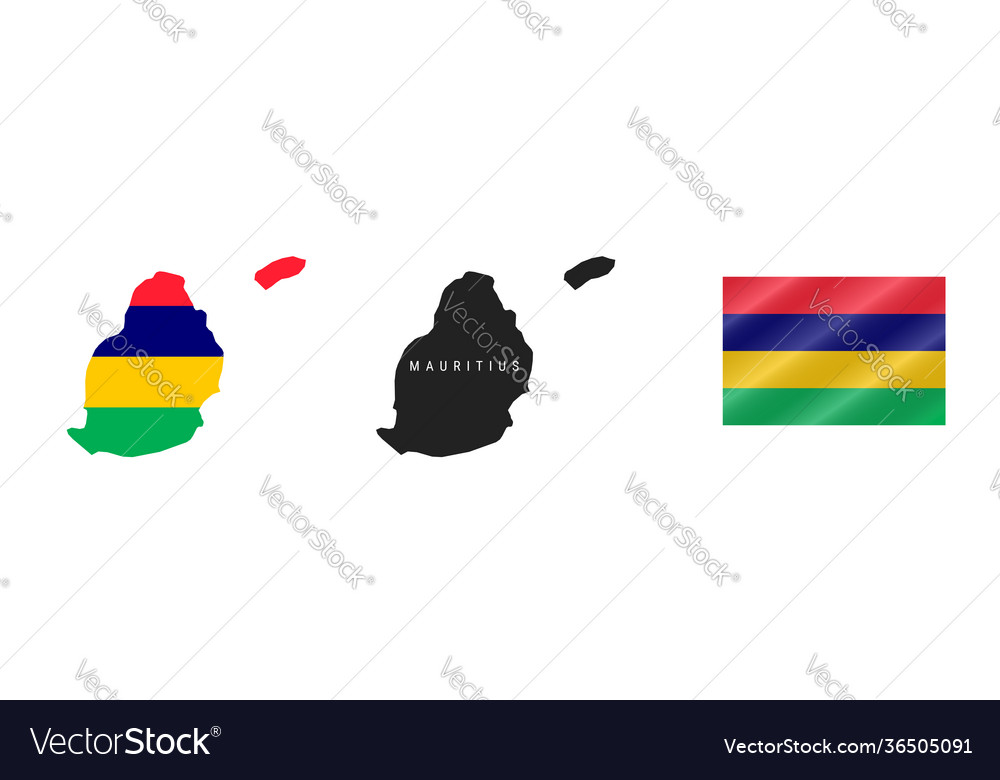 Mauritius Detailed Flag Map Silhouette Royalty Free Vector