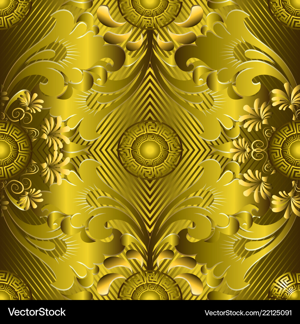 Ornate gold 3d greek seamless pattern striped Vector Image