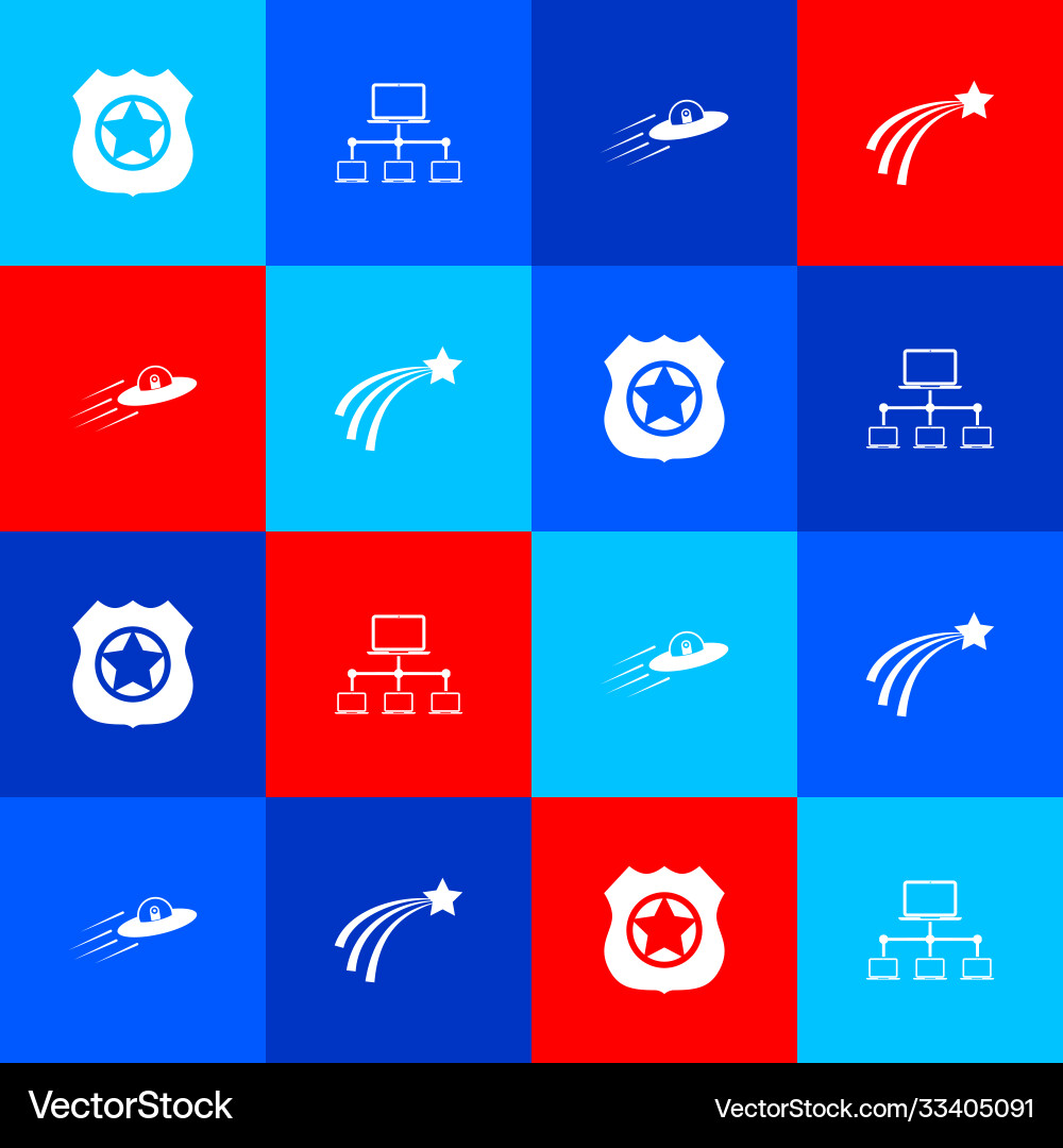 Set police badge computer network ufo flying Vector Image
