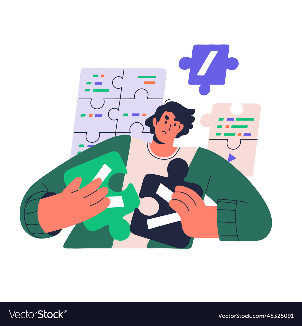 Software engineer find solution of problem Vector Image