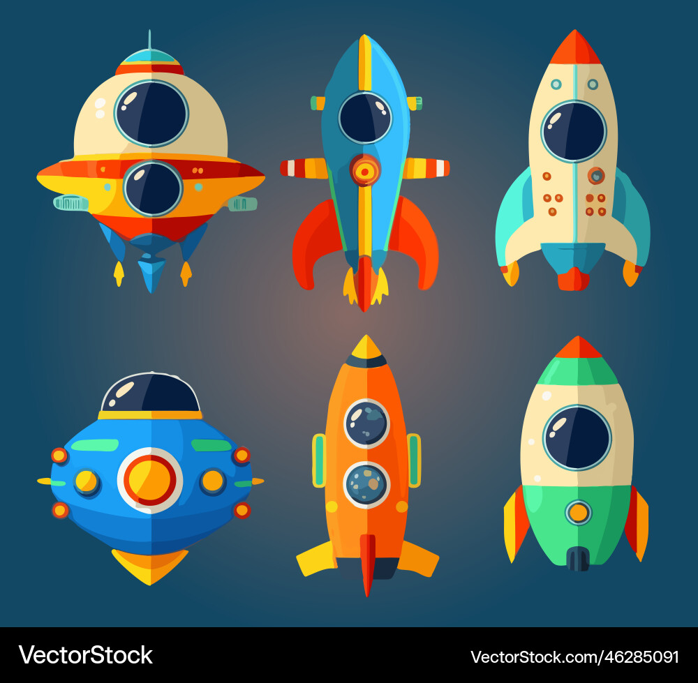 Spaceship icons set in flat style exploration Vector Image
