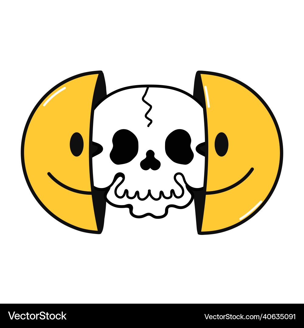 Two half of smile face with skull inside Vector Image