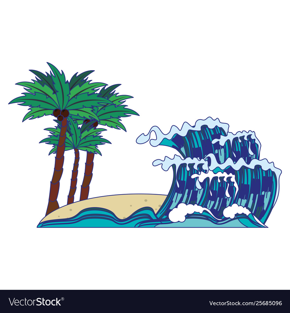Beach with palms and sea waves cartoon scenery Vector Image