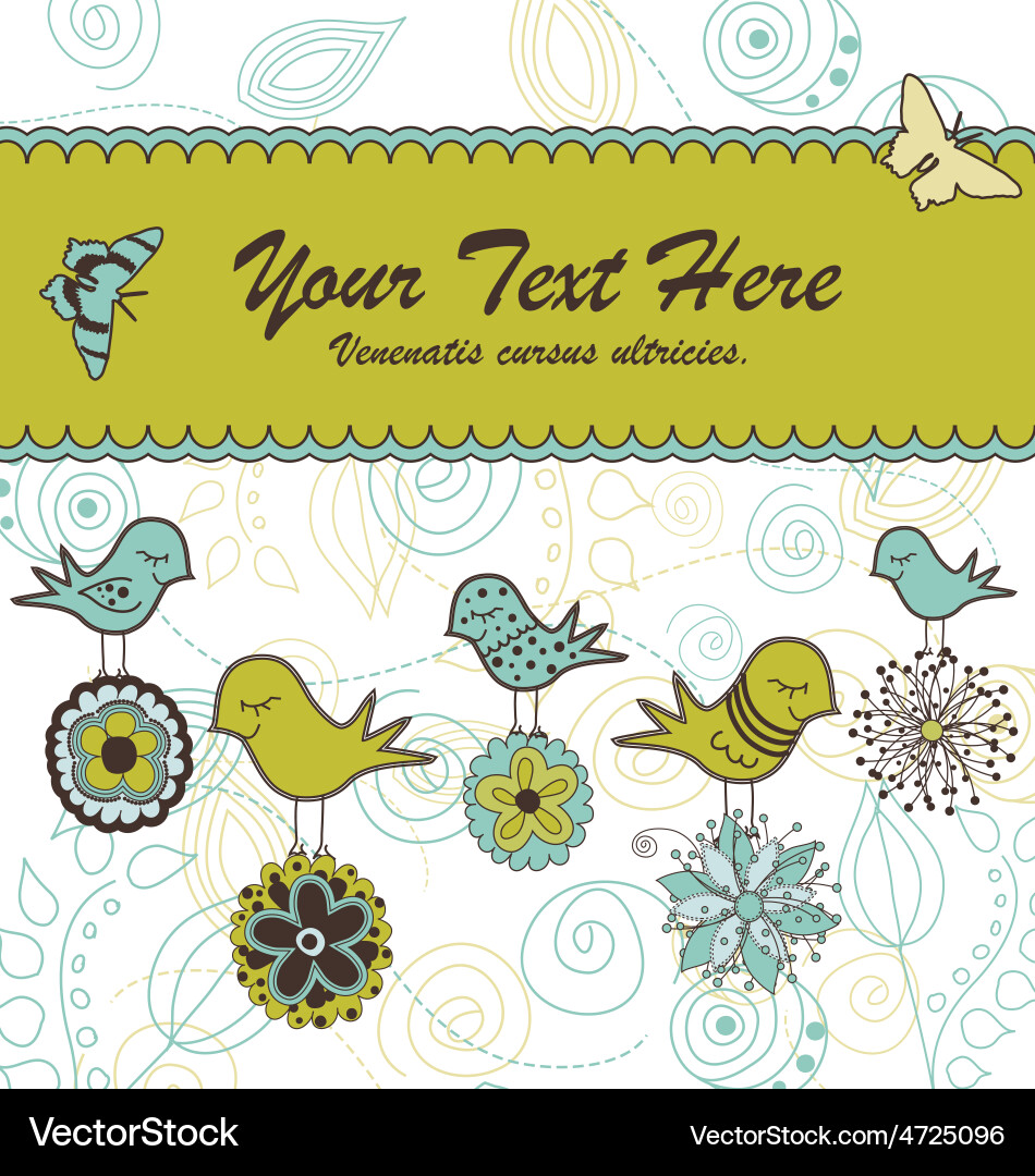 Birds holding flowers card Royalty Free Vector Image